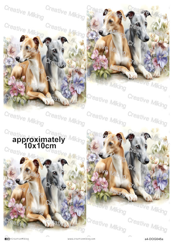 Whippet Dog Among Flowers Decoupage Paper | DOG045a – Creative Miking